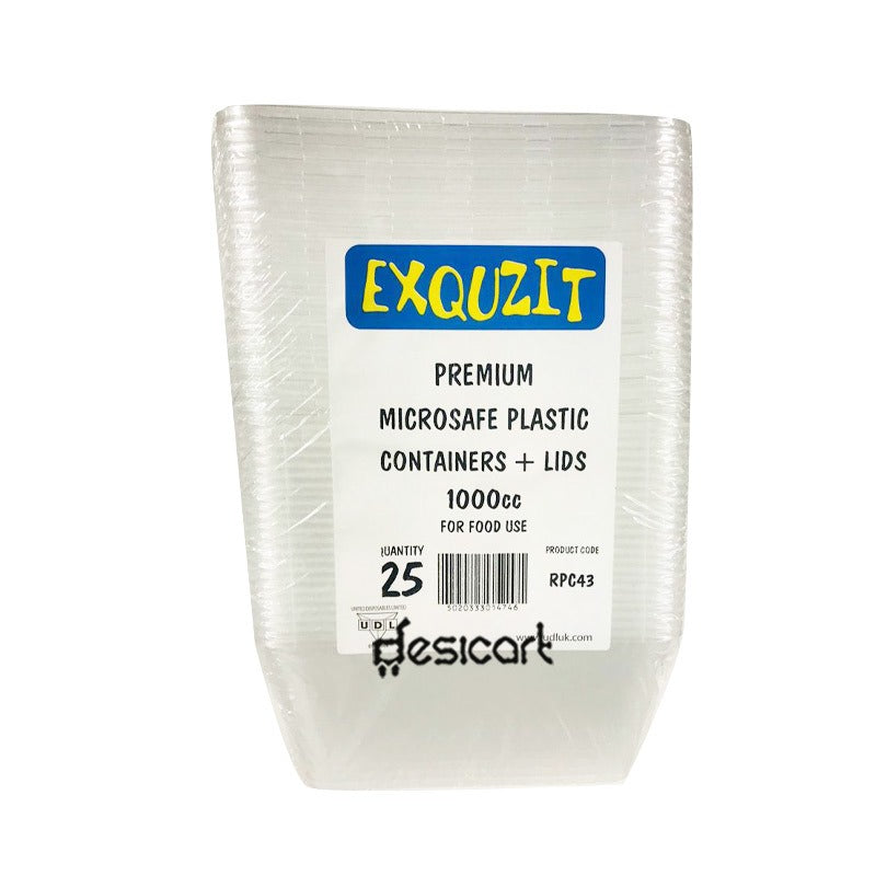 UDL EXQUZIT PREMIUM MICROSAFE PLASTIC CONTAINERS+LIDS 1000CC (RPC43)
